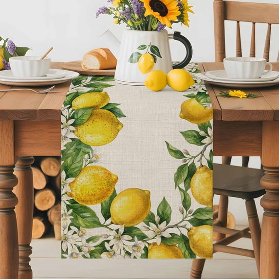 Burlap Table Runner 36 Inches Long, Retro Summer Lemons Flowers Non ...