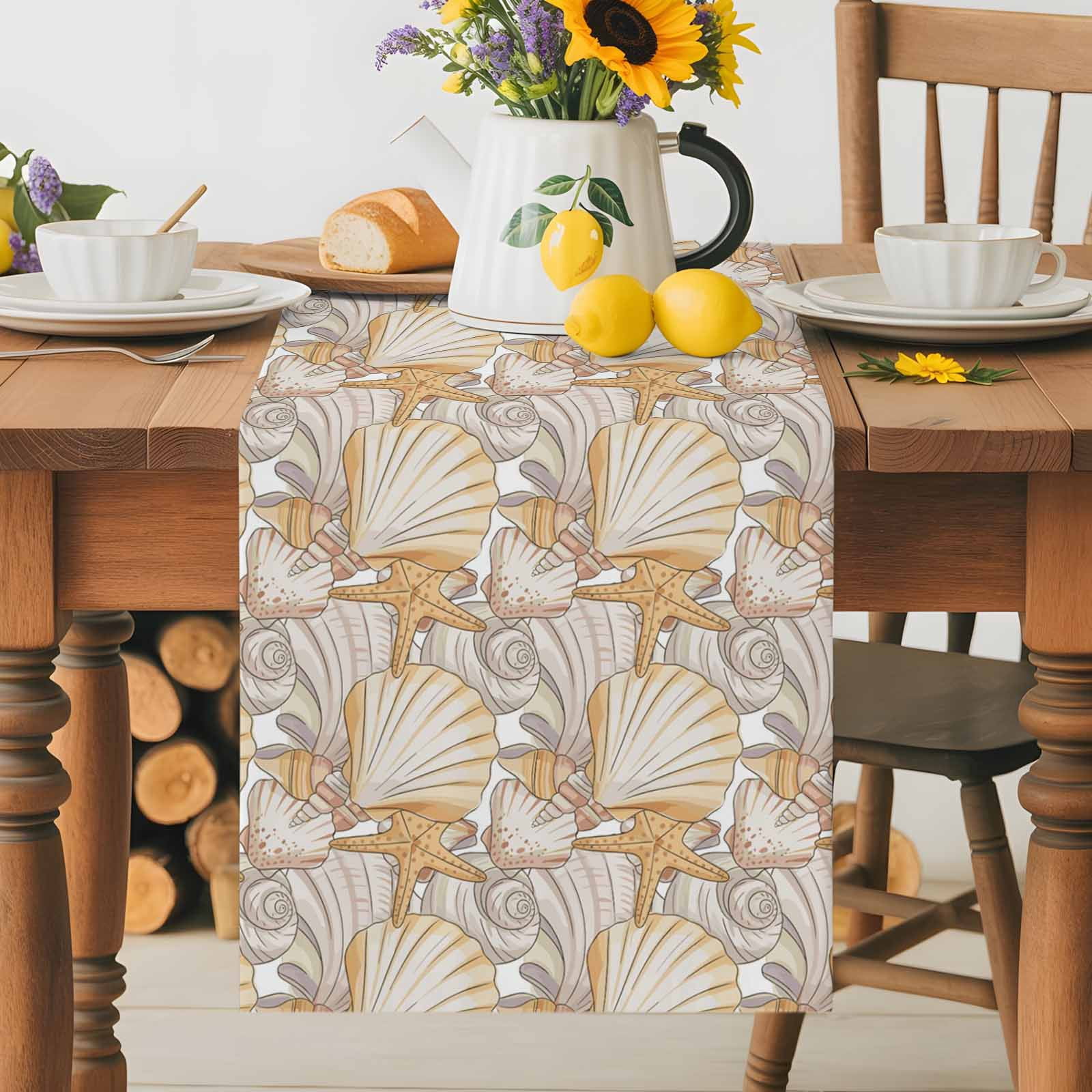 Burlap Table Runner 36 Inches Long, Retro Summer Oceans Shells Sea ...