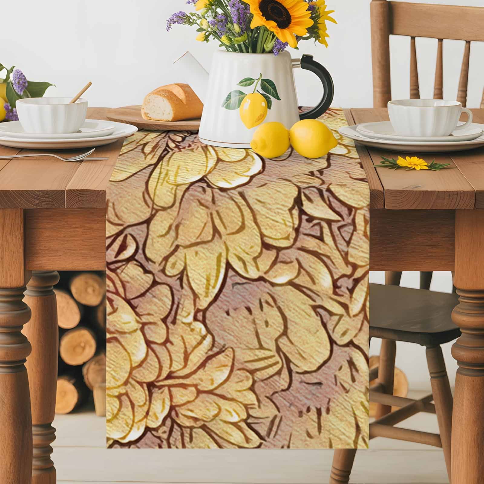Burlap Table Runner 36 Inches Long, Retro Yellow Pastoral Flower Non ...
