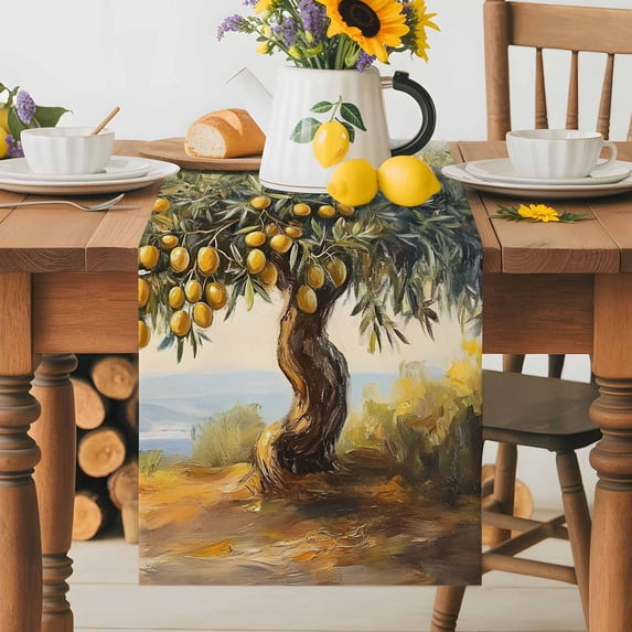Burlap Table Runner 36 Inches Long, Rustic Lemon Tree Non-Slip Kitchen ...