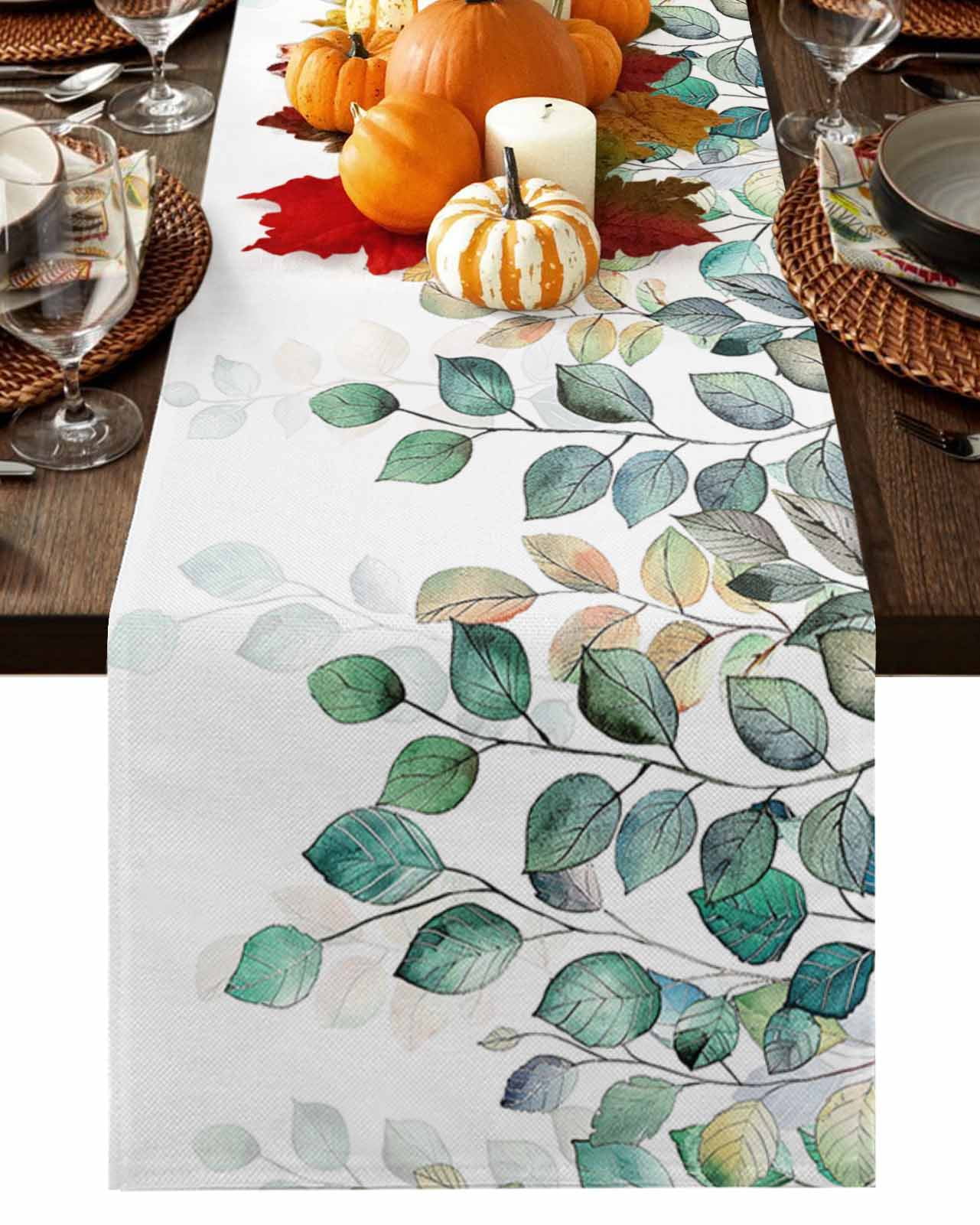 Burlap Table Runner 36 Inches Long,Sage Green Eucalyptus Leaves ...