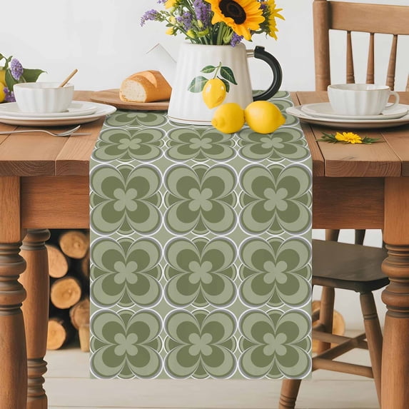 Burlap Table Runner 36 Inches Long, Sage Green Flower Abstract Art Non ...