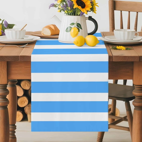 Burlap Table Runner 36 Inches Long, Simple Blue Striped Non-Slip ...