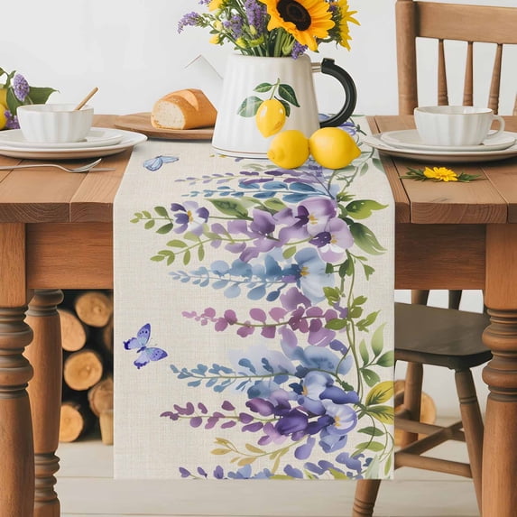 Burlap Table Runner 36 Inches Long, Spring Butterfly Wisteria Flowers ...