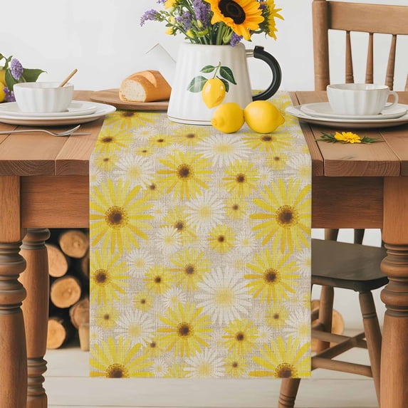 Burlap Table Runner 36 Inches Long, Spring Daisy Flower Retro Linen Non ...