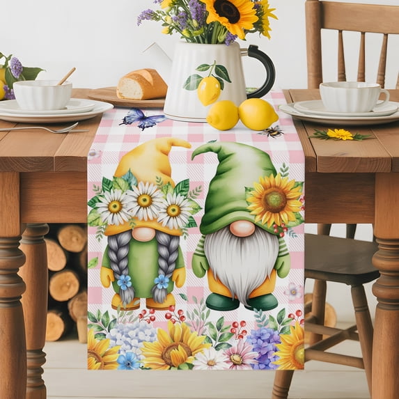 Burlap Table Runner 36 Inches Long, Spring Dwarfs Sunflowers Non-Slip ...