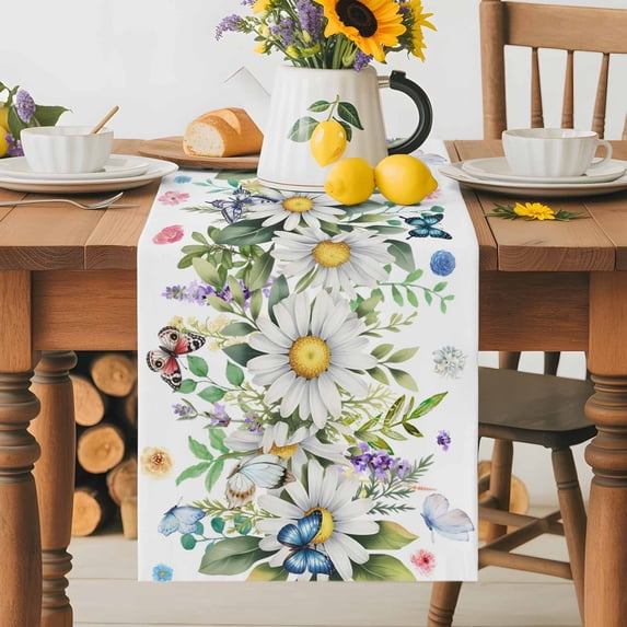 Burlap Table Runner 36 Inches Long, Spring Flowers Daisy Lavender Non ...