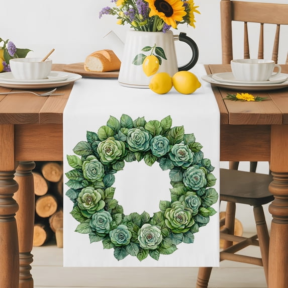 Burlap Table Runner 36 Inches Long, Spring Green Rose Flower Garland on ...