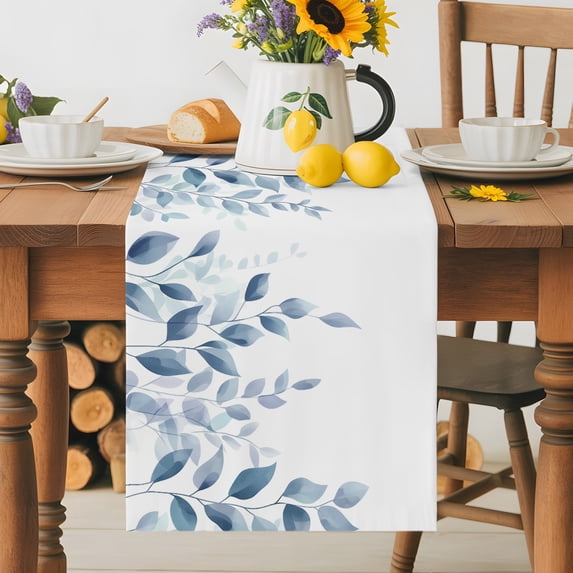 Burlap Table Runner 36 Inches Long, Spring Leaf Blue Gradient Non-Slip ...