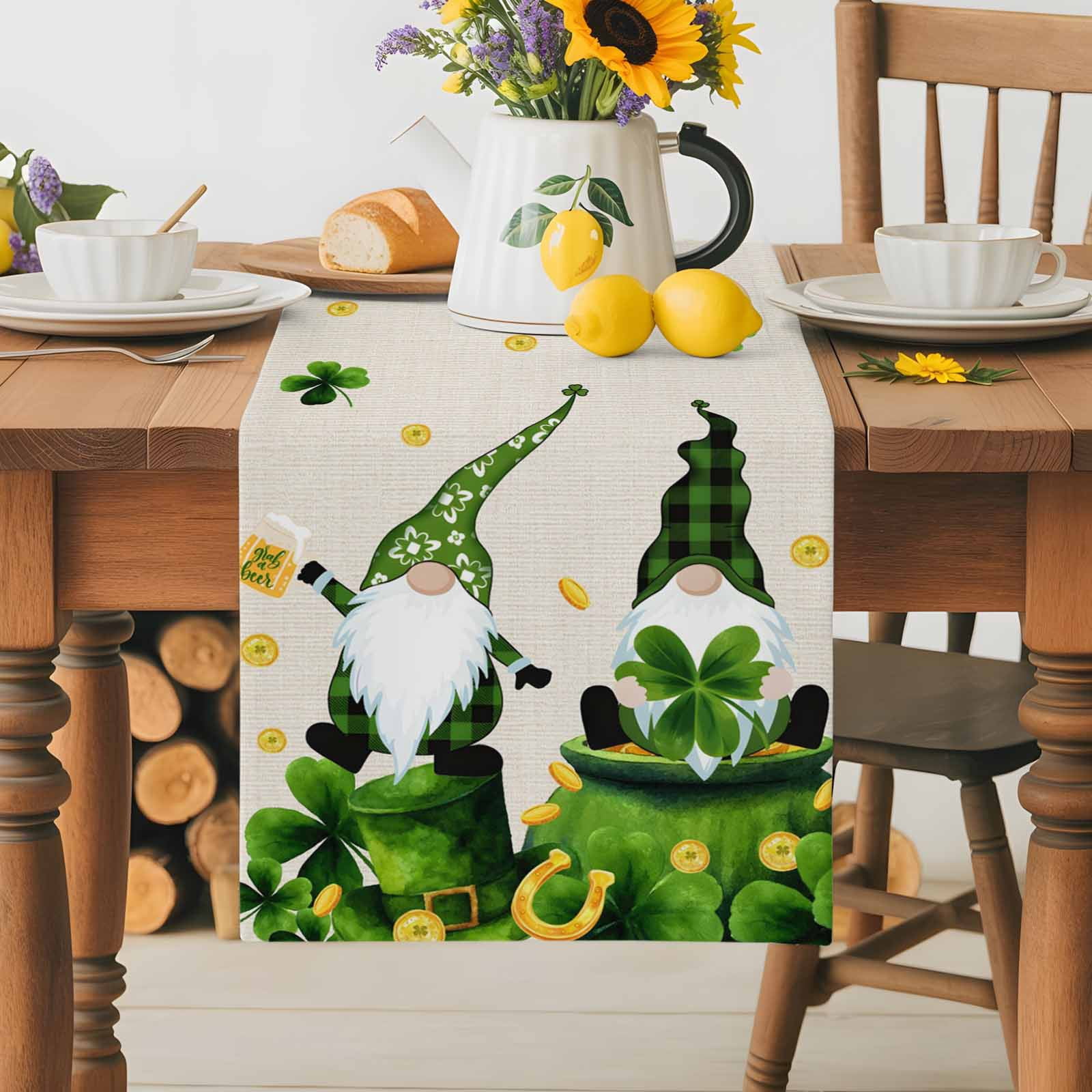Burlap Table Runner 36 Inches Long,St. Patrick's Day Shamrock Retro ...