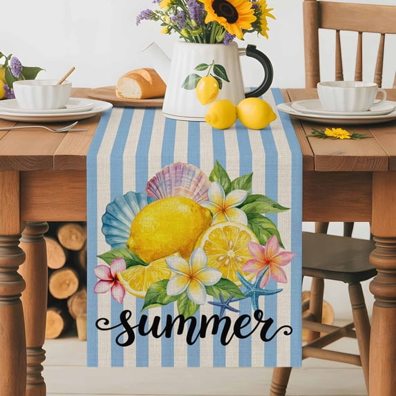 Burlap Table Runner 36 Inches Long, Summer Carnival Flowers Sea Stars ...
