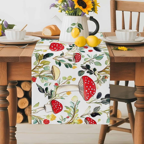 Burlap Table Runner 36 Inches Long, Summer Cartoon Mushrooms Leaf Non ...