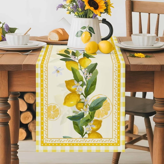 Burlap Table Runner 36 Inches Long, Summer Farm Lemons Flower Leaves ...