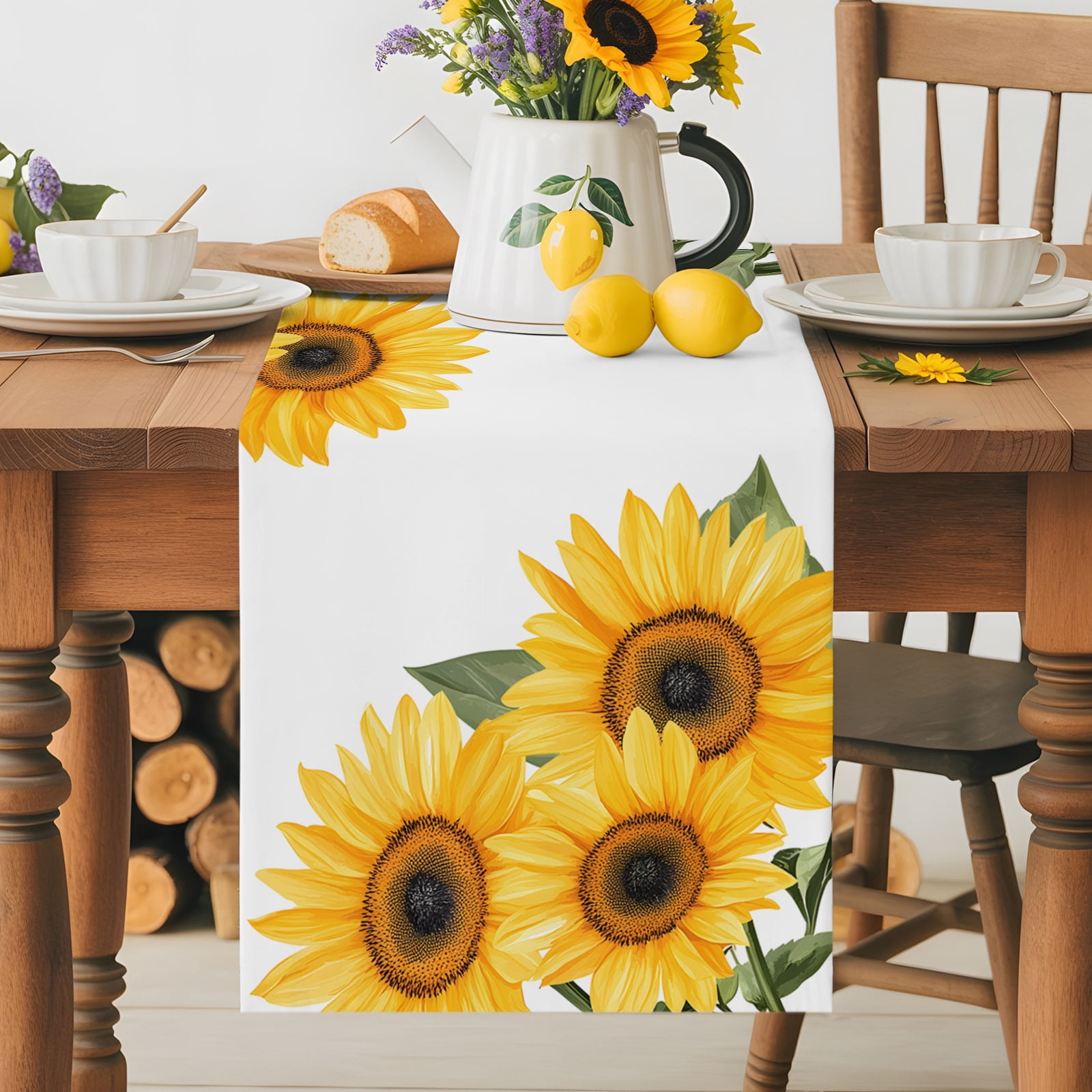 Burlap Table Runner 36 Inches Long, Summer Farmhouse Sunflower Non-Slip ...