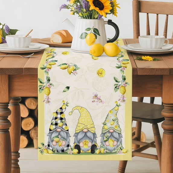 Burlap Table Runner 36 Inches Long, Summer Gnome Lemon Fruit Non-Slip ...