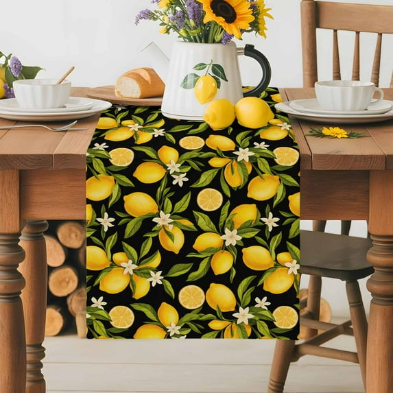 Burlap Table Runner 36 Inches Long, Summer Lemon Flower Non-Slip ...