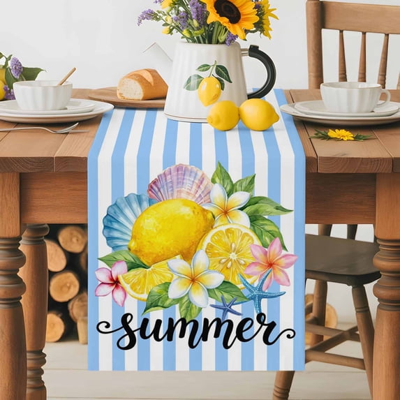 Burlap Table Runner 36 Inches Long, Summer Oceans Stars Lemon Non-Slip ...