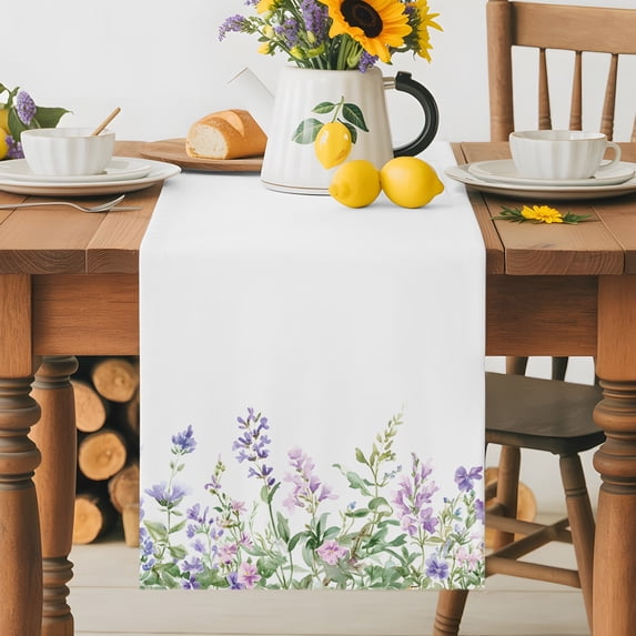 Burlap Table Runner 36 Inches Long, Summer Pastoral Flower Leaf Non ...