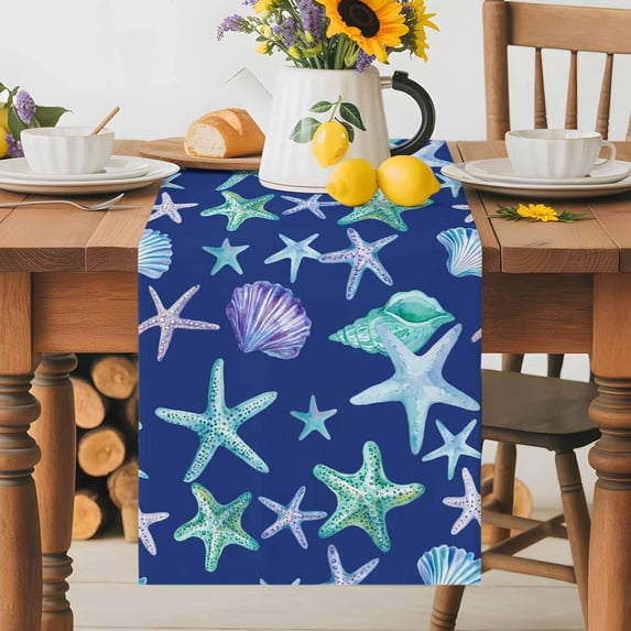 Burlap Table Runner 36 Inches Long, Summer Starfish Shell Conch Non ...
