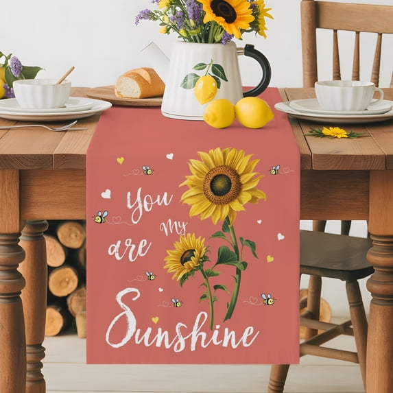 Burlap Table Runner 36 Inches Long, Summer Sunflower Bee Non-Slip ...