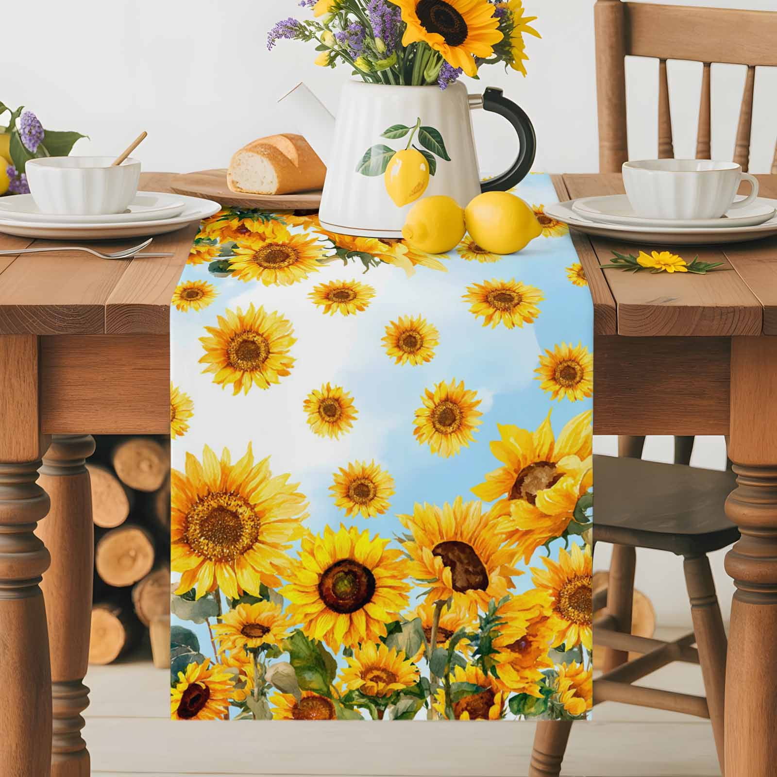 Burlap Table Runner 36 Inches Long, Summer Sunflower Country Leaf Non ...