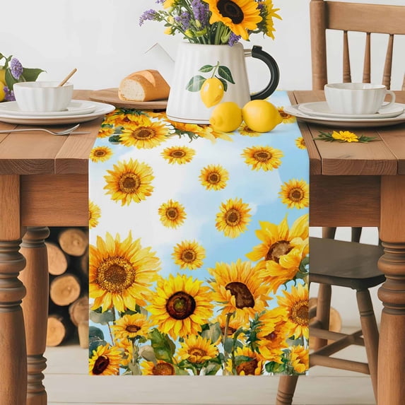 Burlap Table Runner 36 Inches Long, Summer Sunflower Country Leaf Non ...