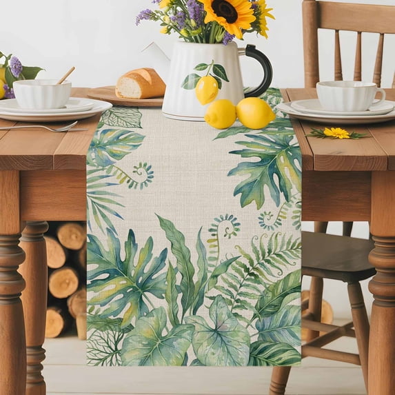 Burlap Table Runner 36 Inches Long, Summer Tropical Plants Non-Slip ...