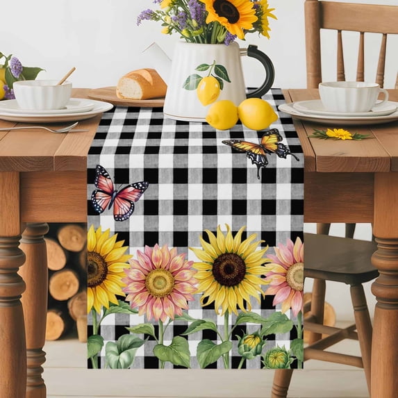 Burlap Table Runner 36 Inches Long, Summer Watercolor Farm Sunflowers ...