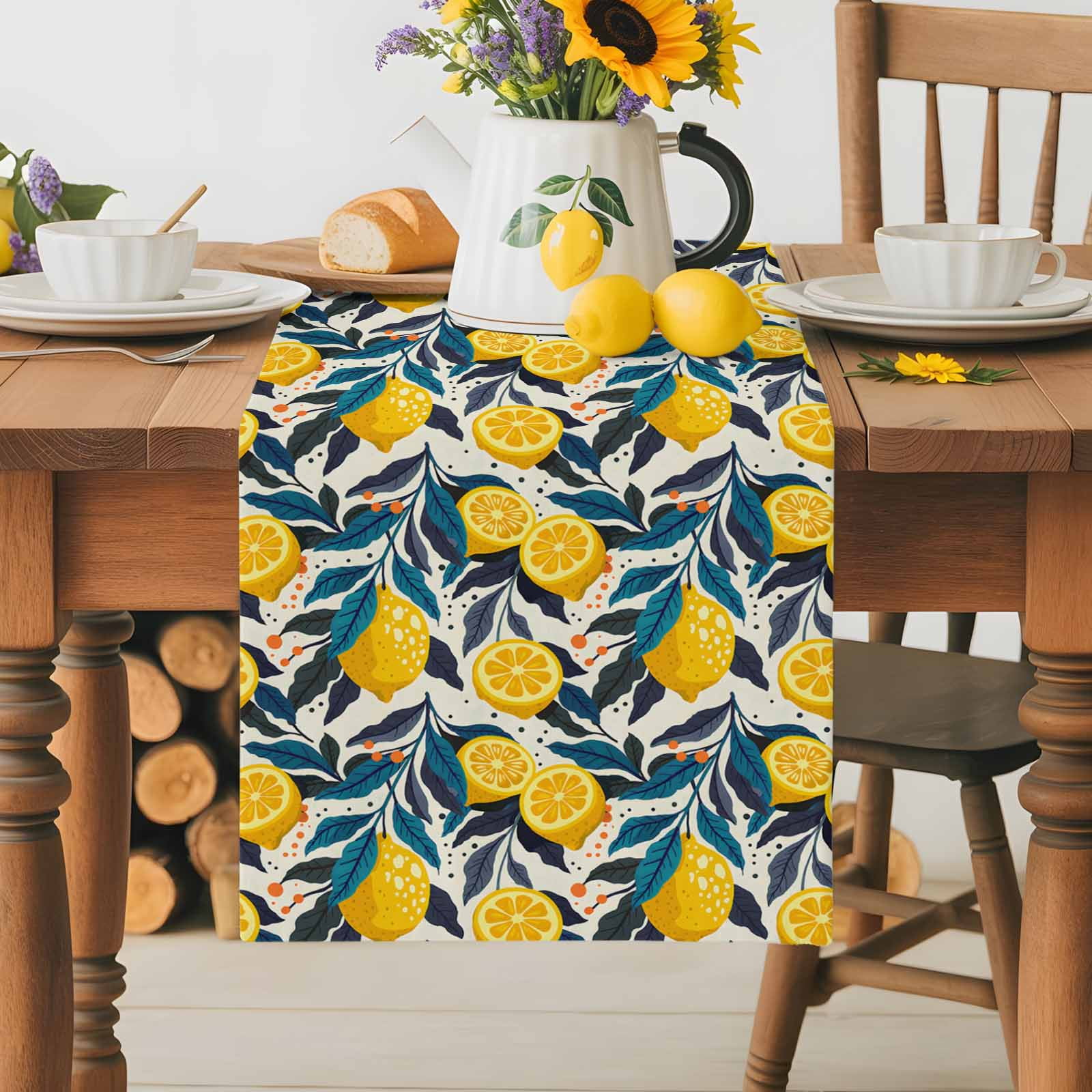 Burlap Table Runner 36 Inches Long,Summer Watercolor Lemon Non-Slip ...