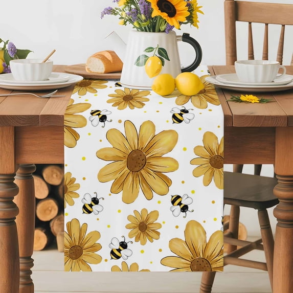 Burlap Table Runner 36 Inches Long, Summer Yellow Daisy Flower Non-Slip ...
