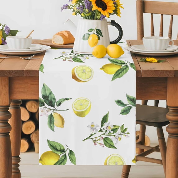 Burlap Table Runner 36 Inches Long, Summer Yellow Lemon Leaves Non-Slip ...