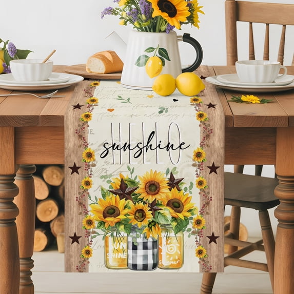Burlap Table Runner 36 Inches Long, Sunshine Farm Sunflowers Non-Slip ...