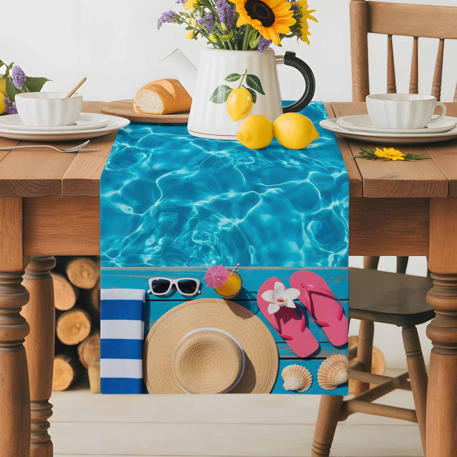 Burlap Table Runner 36 Inches Long,Swimming Pool Water Ripple Non-Slip ...