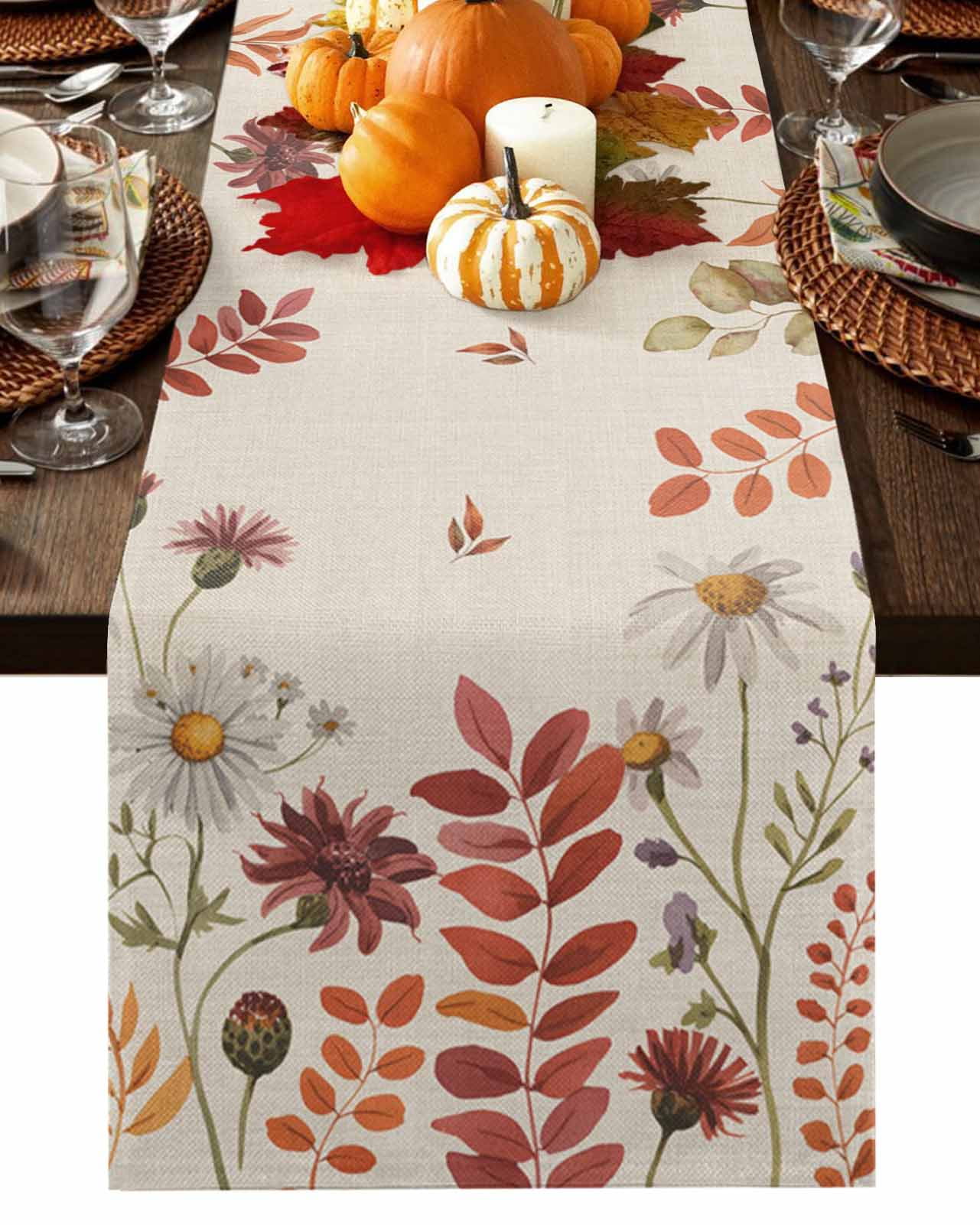 Burlap Table Runner 36 Inches Long,Thanksgiving Fall Daisy Flower ...
