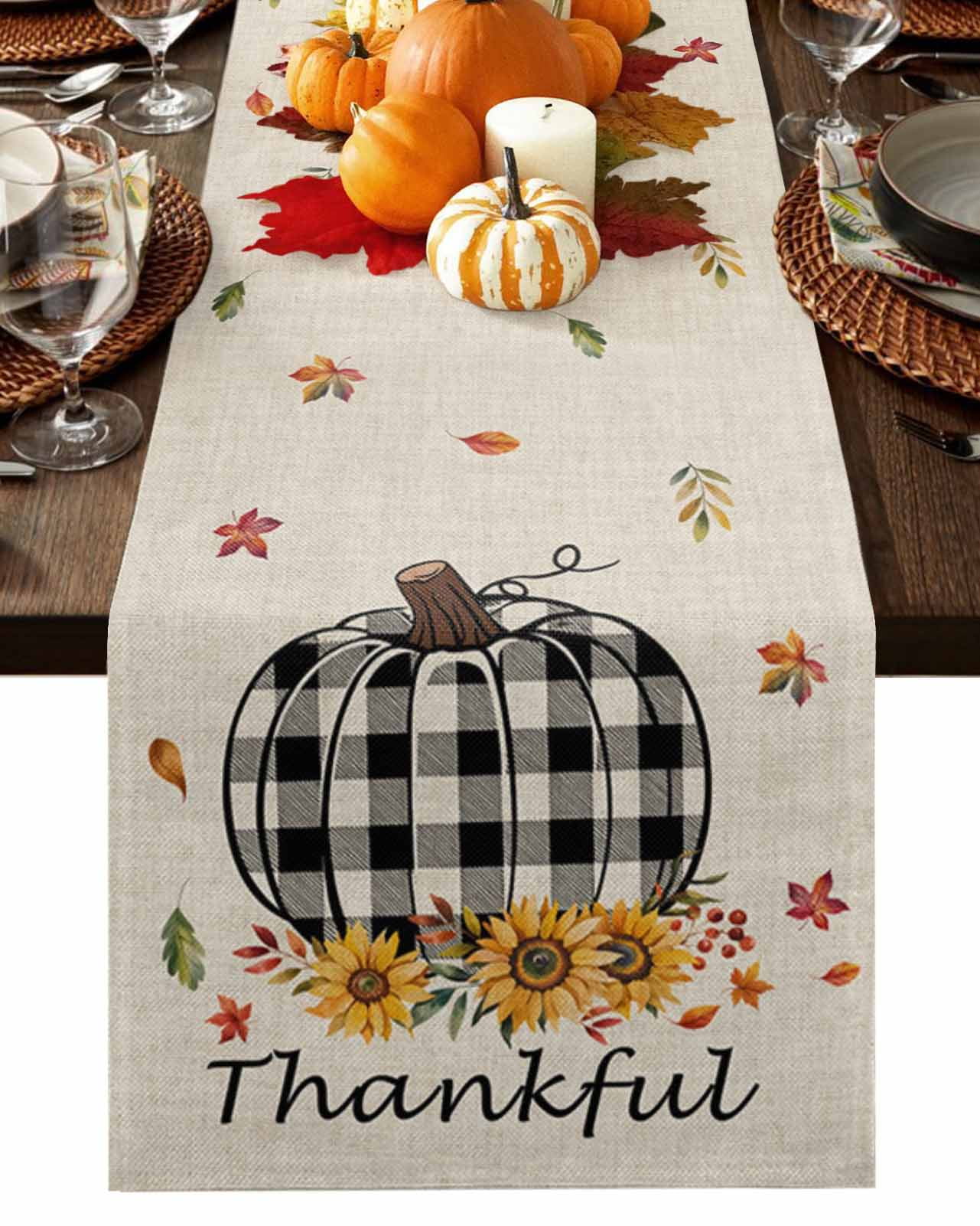 Burlap Table Runner 36 Inches Long,Thanksgiving Pumpkin Black Buffalo ...