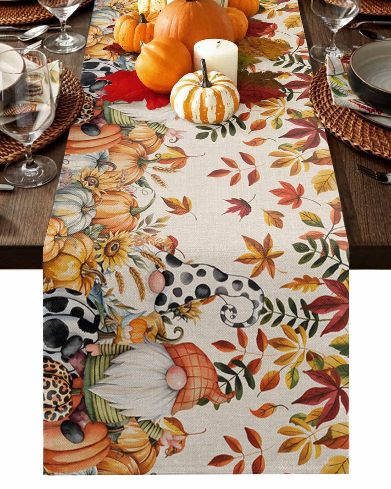 Burlap Table Runner 36 Inches Long,Thanksgiving Pumpkin Dwarf Non-Slip ...