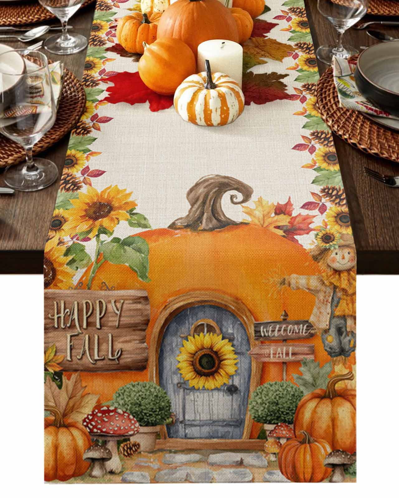 Burlap Table Runner 36 Inches Long,Thanksgiving Pumpkin House Sunflower ...