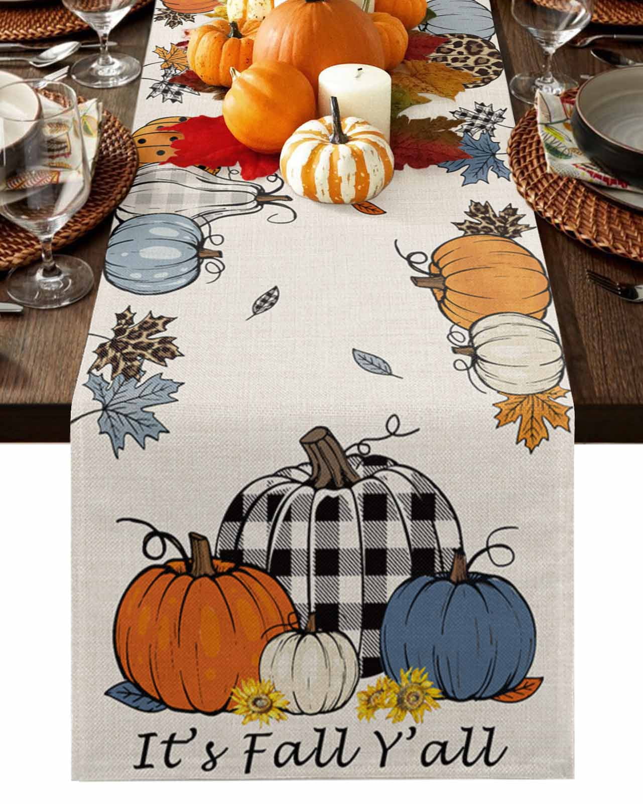 Burlap Table Runner 36 Inches Long,Thanksgiving Pumpkin Watercolor Non ...