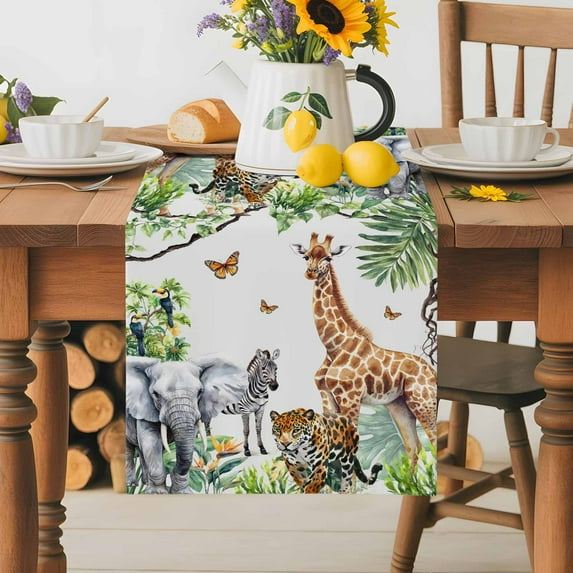 Burlap Table Runner 36 Inches Long, Tiger Elephant Giraffe Animal Non ...
