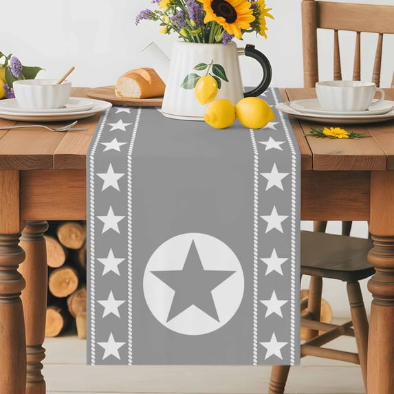 Burlap Table Runner 36 Inches Long, Traditional Ethnic Star on Gray Non ...