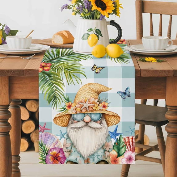 Burlap Table Runner 36 Inches Long, Tropical Dwarf Palm Tree Non-Slip ...