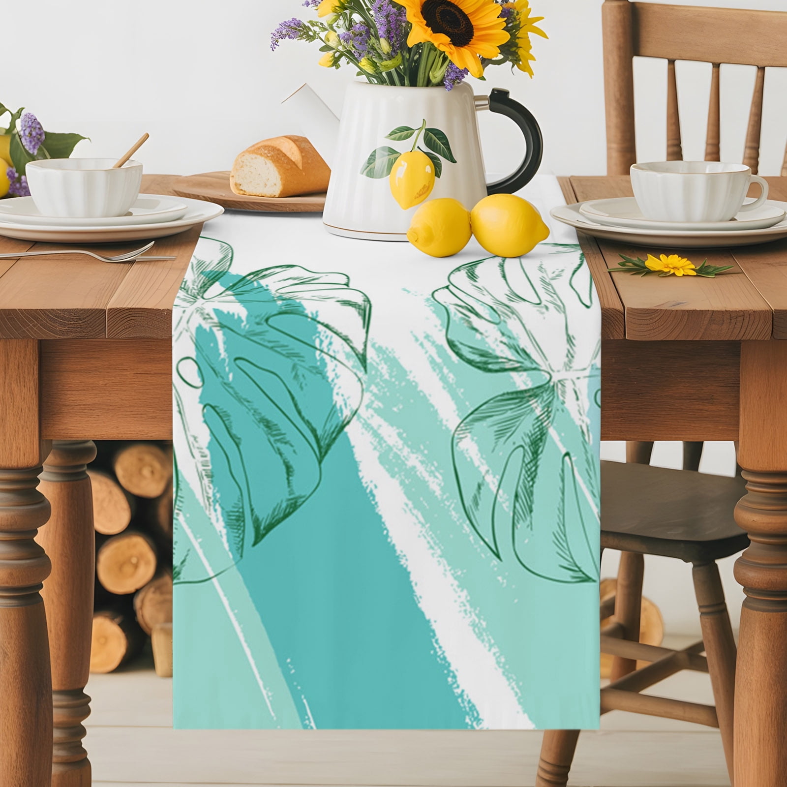 Burlap Table Runner 36 Inches Long, Tropical Palm Leaf Non-Slip Kitchen ...