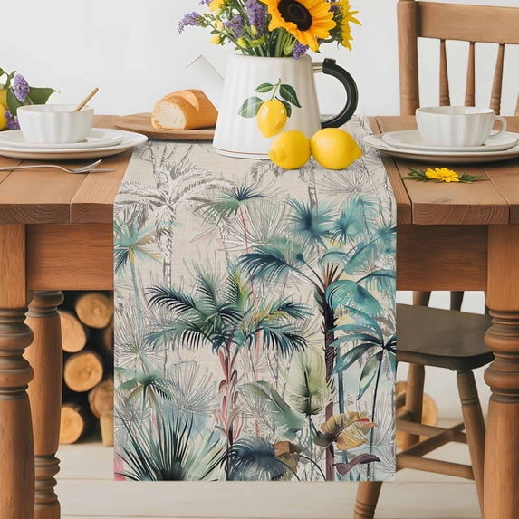Burlap Table Runner 36 Inches Long, Tropical Palm Tree Monstera Plant ...