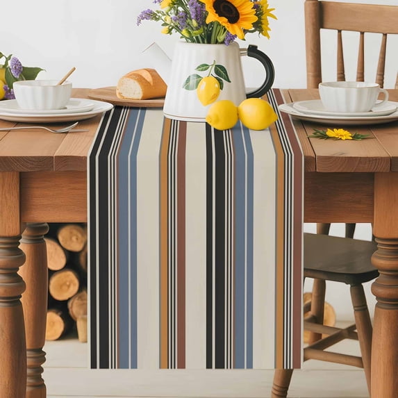 Burlap Table Runner 36 Inches Long, Vintage Brown Black Stripes Non ...