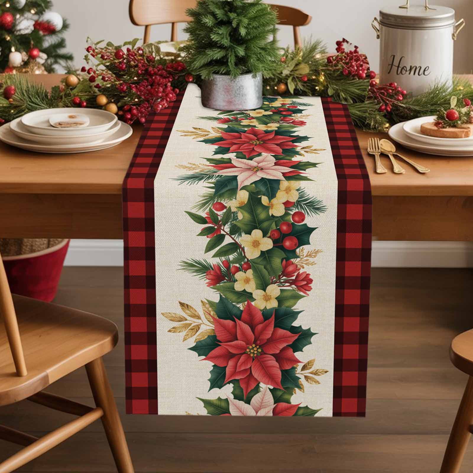Burlap Table Runner 36 Inches Long,Vintage Christmas Holly Leaf Non ...