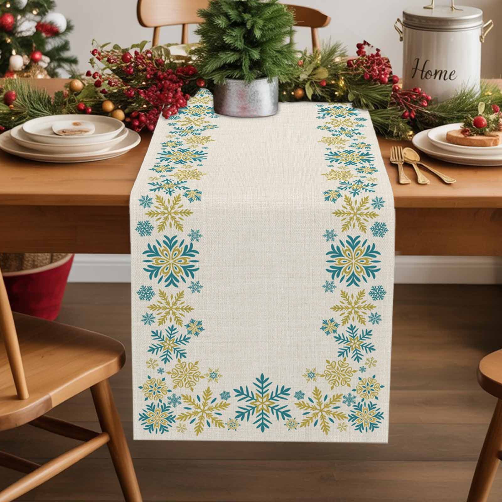 Burlap Table Runner 36 Inches Long,Vintage Winter Snowflake Non-Slip ...