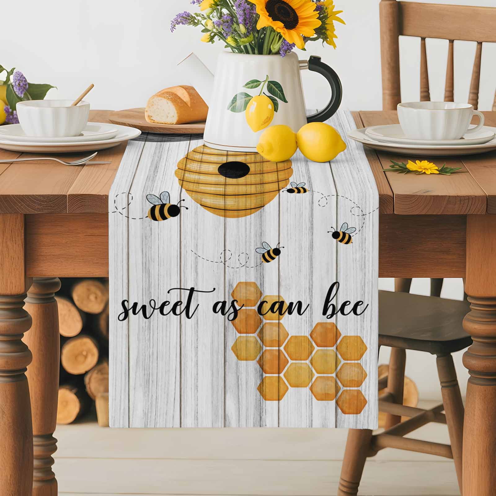Burlap Table Runner 36 Inches Long,Watercolor Bee Honeycomb Tree Branch ...