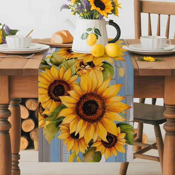 Burlap Table Runner 36 Inches Long, Watercolor Farm Sunflowers Non-Slip ...