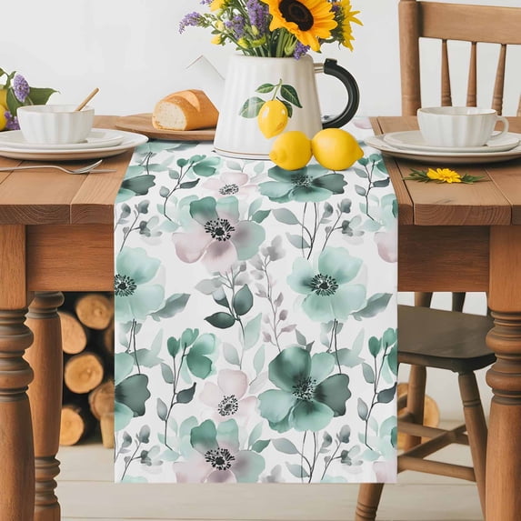 Burlap Table Runner 36 Inches Long, Watercolor Garden Blossom Flower ...