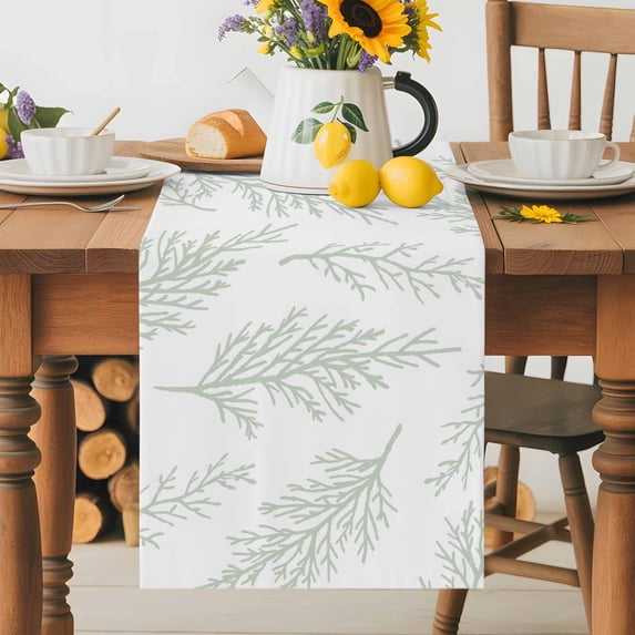 Burlap Table Runner 36 Inches Long, Watercolor Green Leaves Branches on ...